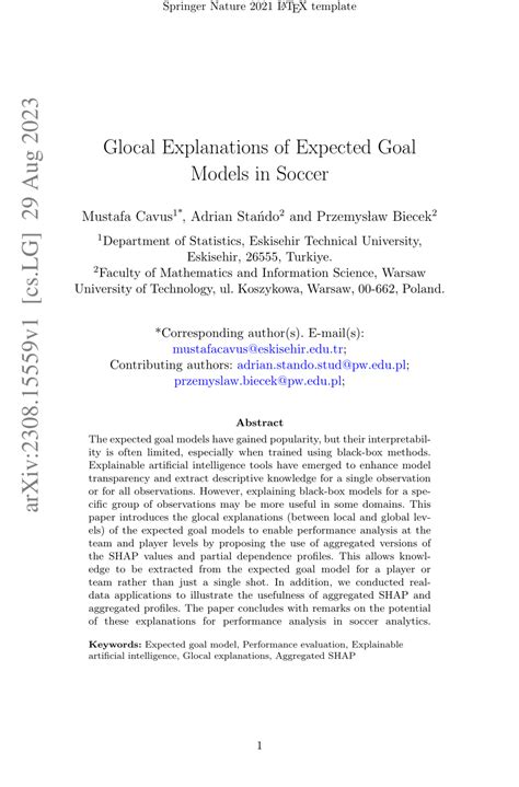 Pdf Glocal Explanations Of Expected Goal Models In Soccer