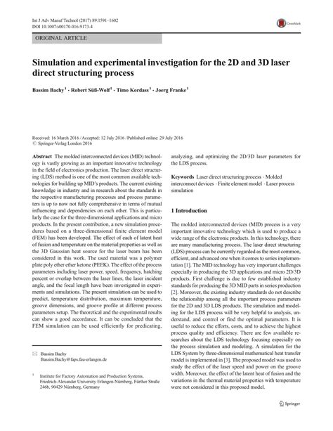 Pdf Simulation And Experimental Investigation For The 2d And 3d Laser Direct Structuring Process