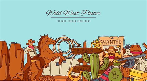 와일드 웨스트 카우보이 요소 텍스트에 대한 장소 배너 서양 화려한 카우보이 모자 부츠와 말굽 포스터 올가미 밧줄에 대한 스톡