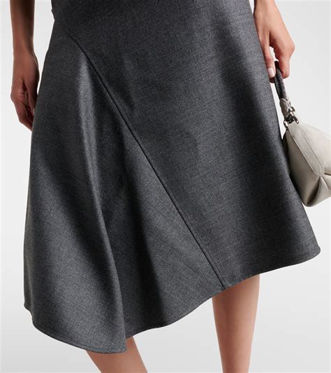 Asymmetric Virgin Wool Midi Skirt In Grey Brunello Cucinelli Mytheresa