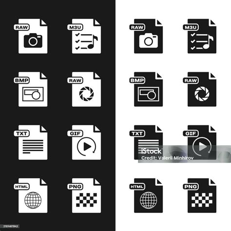 Set Raw File Document Bmp M3u Txt  Png And Html Icon Vector Stock