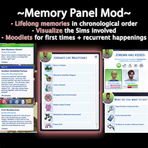 Memory Panel A Mod For Lifelong Memories Best Sims Mods