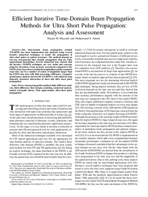 Pdf Efficient Iterative Time Domain Beam Propagation Methods For