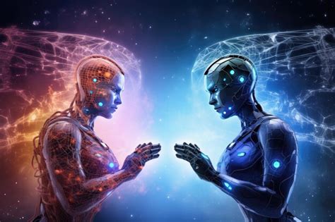 Premium AI Image Confrontation The Battle Of The Chatbot Of Artificial Intelligence And Man