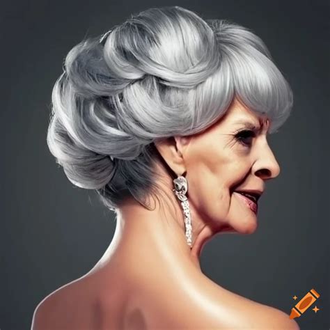 Portrait Of An Elegant Older Woman With Gray Updo Hairstyle