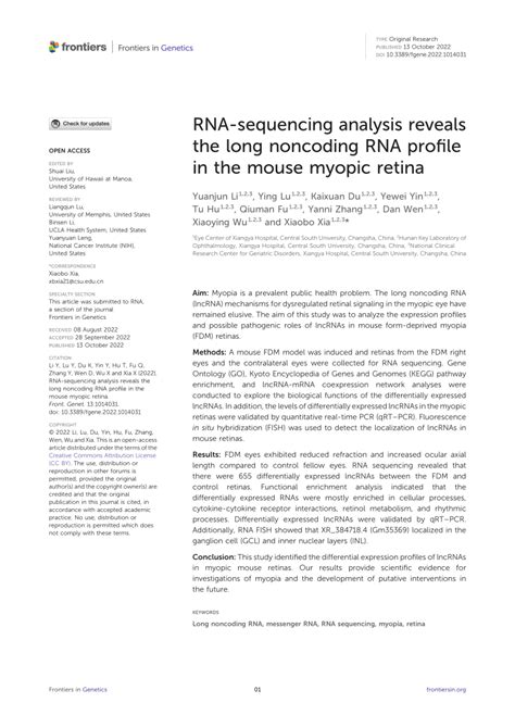 pdf rna sequencing analysis reveals the long noncoding rna profile in
