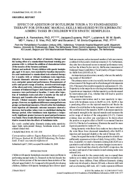 Pdf Effect Of Addition Of Botulinum Toxin A To Standardized Therapy