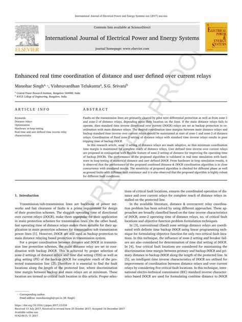 Pdf Enhanced Real Time Coordination Of Distance And User Defined Over Current Relays