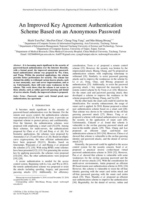 Pdf An Improved Key Agreement Authentication Scheme Based On An
