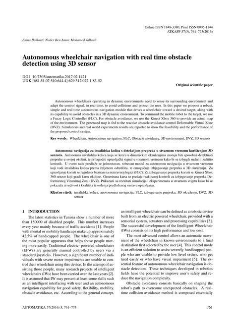 Pdf Autonomous Wheelchair Navigation With Real Time Obstacle Detection Using 3d Sensor
