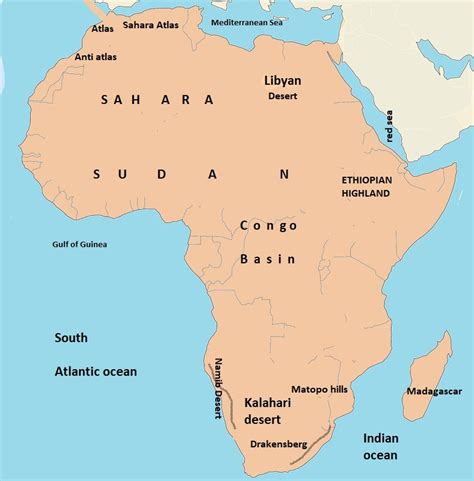 Map Of Africa With Landforms Landforms Of Africa Deserts Of Africa
