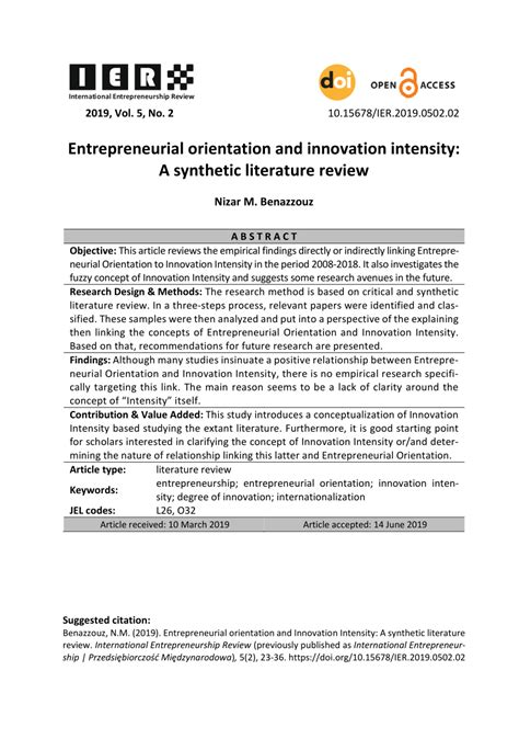 Pdf Entrepreneurial Orientation And Innovation Intensity A Synthetic Literature Review