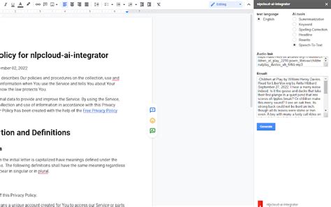 Nlpcloud Ai Integrator Google Workspace Marketplace
