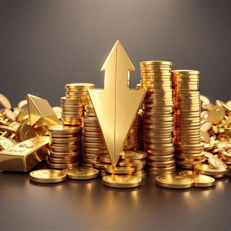 Premium Ai Image Gold Growing Arrow With Gold Coin Money Stacks And Gold Bar Business And