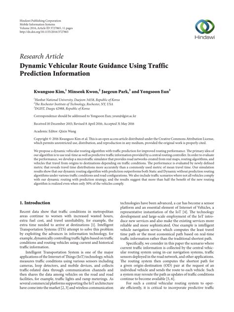Pdf Dynamic Vehicular Route Guidance Using Traffic Prediction Information