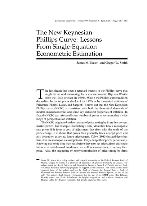 Pdf The New Keynesian Phillips Curve Lessons From Single Equation Econometric Estimation
