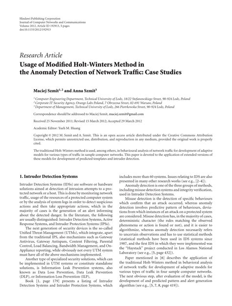 pdf usage of modified holt winters method in the anomaly detection of