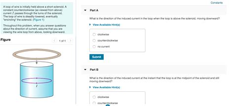 Solved Constants Part A A Loop Of Wire Is Initially Held