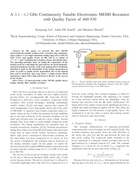 Pdf A 3 4 6 2 Ghz Continuously Tunable Electrostatic Mems Resonator With Quality Factor Of