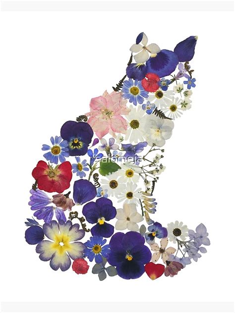 Tortoiseshell Cat With Pressed Flowers Poster By Salomeja Redbubble