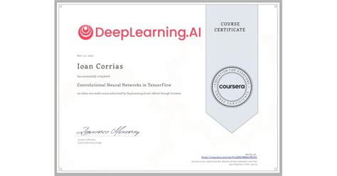 Ioan Corrias On Linkedin Completion Certificate For Convolutional Neural Networks In Tensorflow