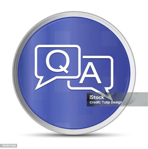 Faq 아이콘 프라임 블루 라운드 버튼 벡터 일러스트 디자인 실버 프레임 푸시 버튼 개념에 대한 스톡 벡터 아트 및 기타 이미지