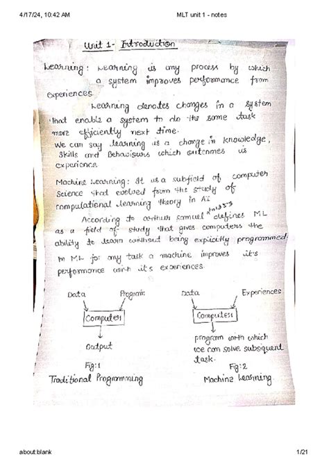 MLT Unit Notes Machine Learning Techniques Studocu