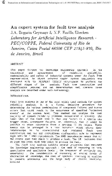 Pdf An Expert System For Fault Tree Analysis Nelson F R A N C I S C