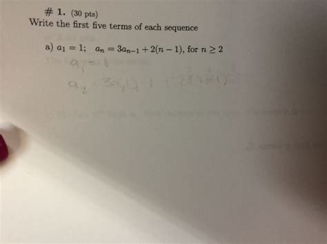 solved write the first five terms of each sequence a1 1