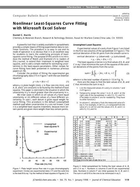 Nonlinear Least Squares Curve Fitting With Microsoft Excel Solver