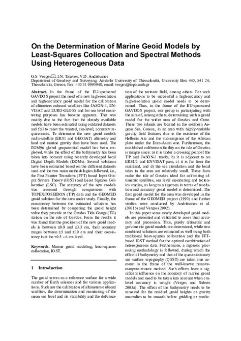 Pdf On The Determination Of Marine Geoid Models By Least Squares Collocation And Spectral