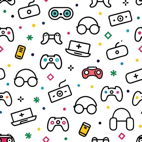 A Seamless Pattern Game Controllers And Other Ite White Backgroundms 55762156 Vector Art At Vecteezy