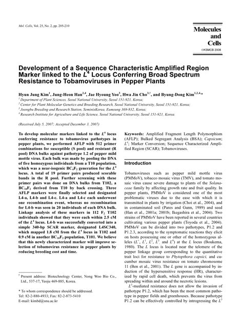 Pdf Development Of A Sequence Characteristic Amplified Region Marker