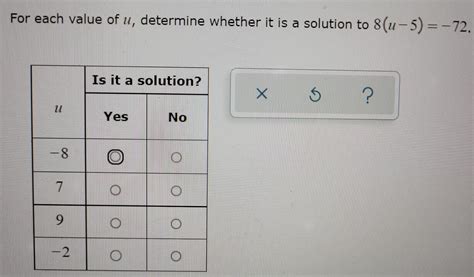 solved for each value of u determine whether it is a