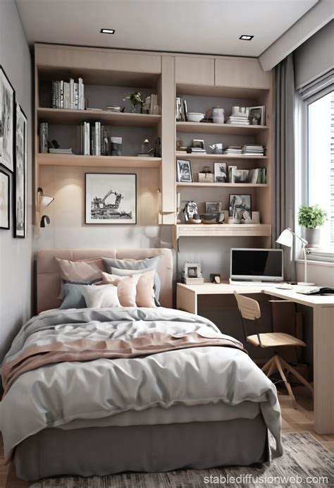 Compact Bedroom With Workspace Stable Diffusion Online