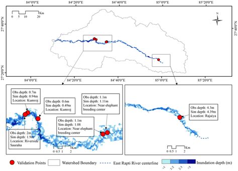 Flood Inundation Map Of East Rapti River Due To July 12 2019 Flood For Download Scientific
