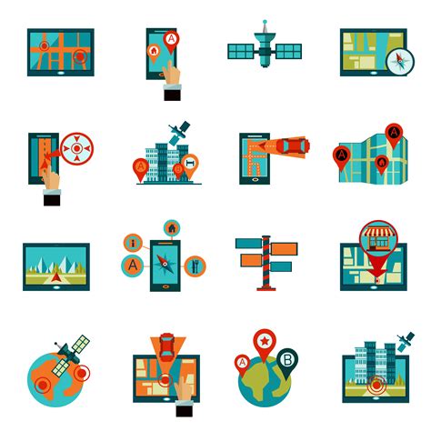 Gps Navigation Icons Set 467973 Vector Art At Vecteezy