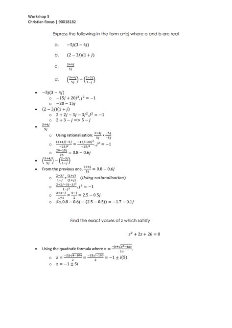 Workshop 3 Warning Tt Undefined Function 32 Workshop 3 Christian Roxas 90018182 • −5푗3 −