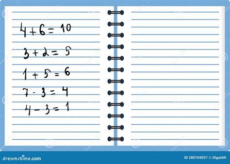 A School Notebook With Mathematical Examples Addition And Subtraction School Template Poster