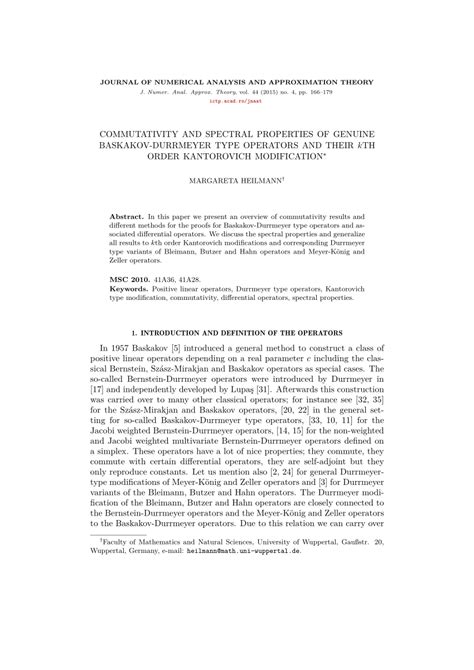 Pdf Commutativity And Spectral Properties Of Genuine Baskakov Durrmeyer Type Operators And