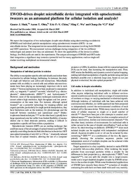 pdf ewod driven droplet microfluidic device integrated with