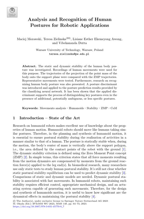 Pdf Analysis And Recognition Of Human Postures For Robotic Applications