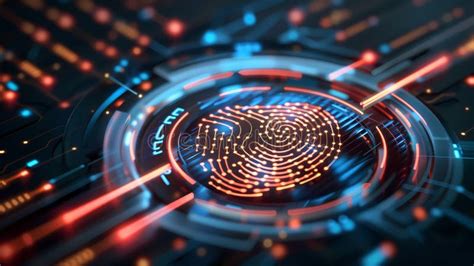 Fingertip Touching A Glowing Fingerprint On A Circuit Board Illustrating Biometric Data And