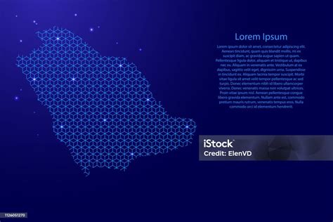 배너 포스터 인사말 카드에 대 한 패턴 형상 마름모와 배경과 공간 별 노드를 반복 하는 블루 라인에서 사우디 아라비아 지도 추상