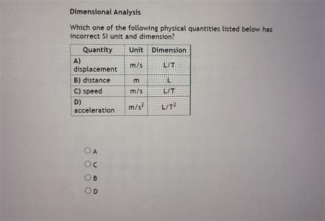 solved dimensional analysis which one of the following