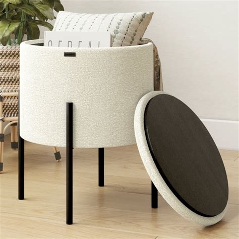 Boucle Round Ottoman With Storage Set Of 2small Foot Stool Ottoman For