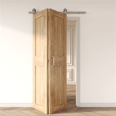 Brushed Nickel Bi Fold Barn Door Hardware Top Mount 2 Doorst Shape