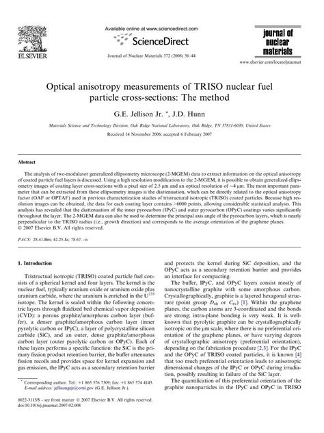 Pdf Optical Anisotropy Measurements Of Triso Nuclear Fuel Particle