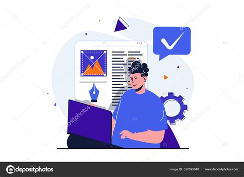 Web Designer Modern Flat Concept For Web Banner Design Man Creates And Optimizes Code For