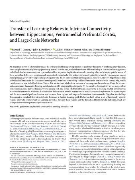 Pdf Transfer Of Learning Relates To Intrinsic Connectivity Between Hippocampus Ventromedial